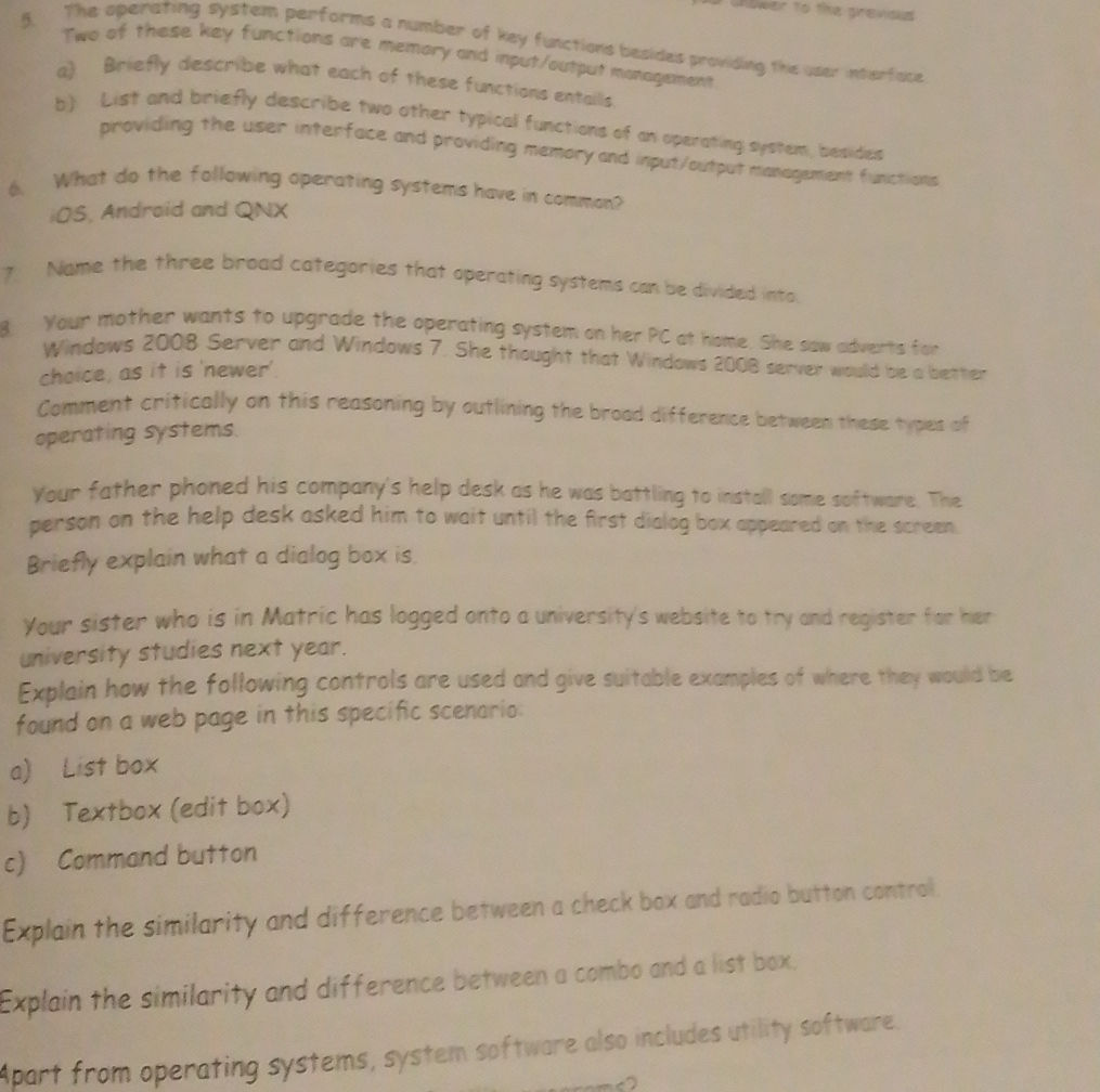 5. The operating system performs a number of | StudyX