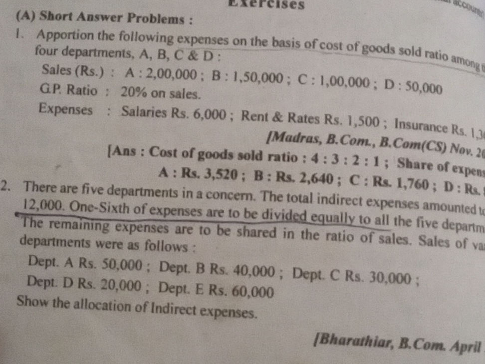 1. Apportion the following expenses on the | StudyX