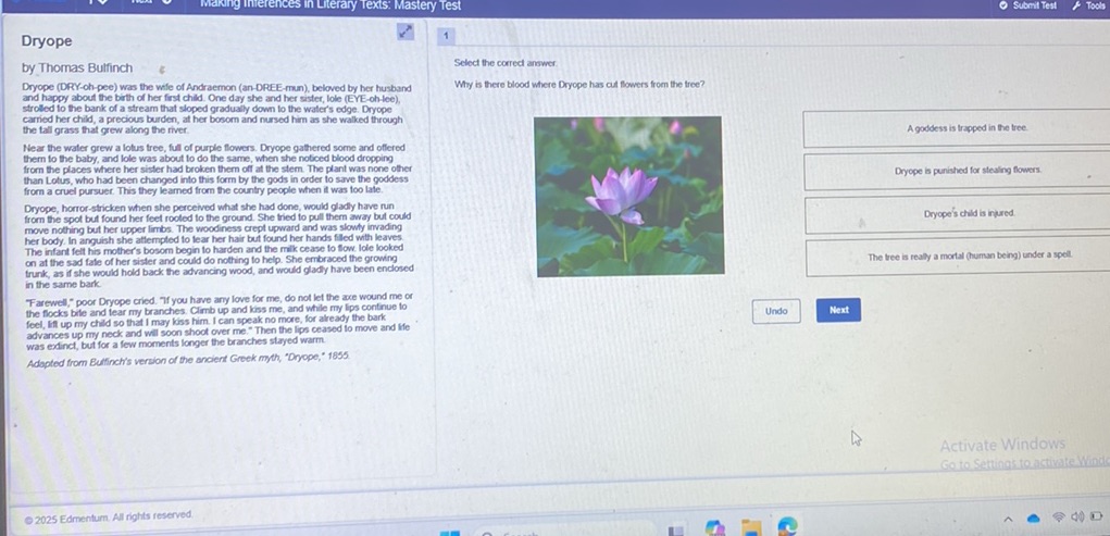 Why is there blood where Dryope has cut | StudyX