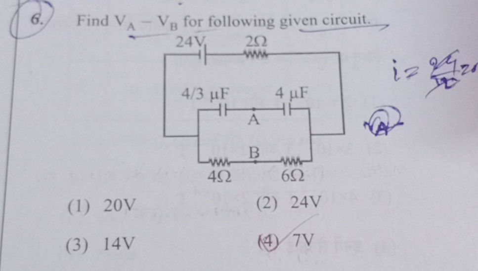 6. Find $V_A - V_B$ for following given | StudyX
