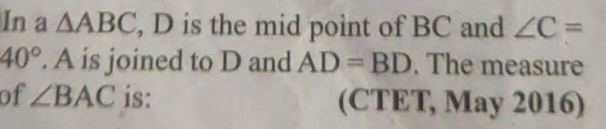 In a $ ABC$, D is the mid point of BC and