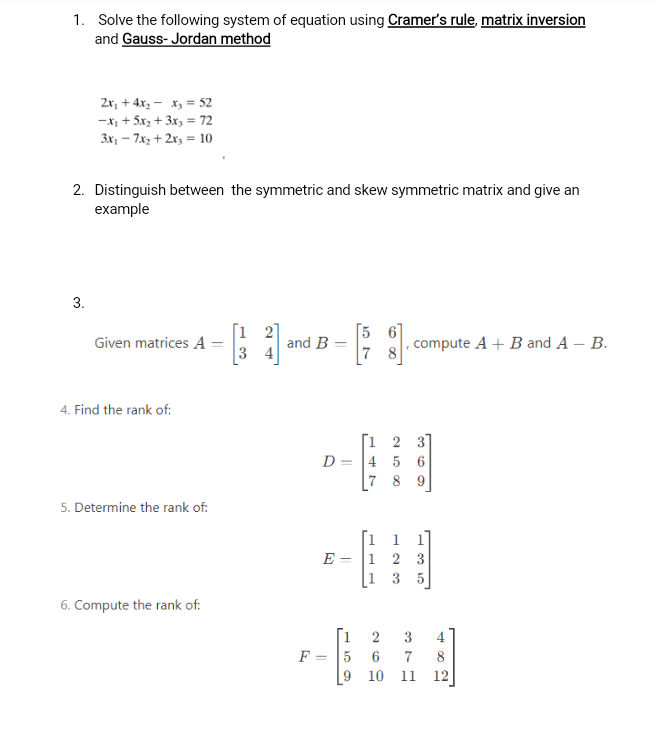 1. Solve the following system of equation | StudyX