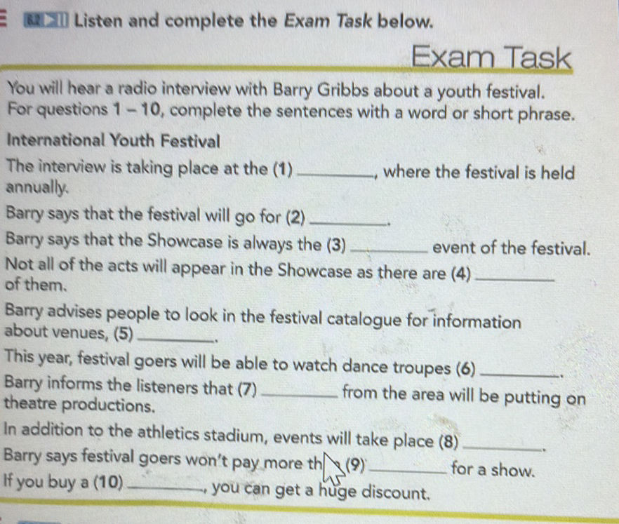 Listen and complete the Exam Task below. | StudyX