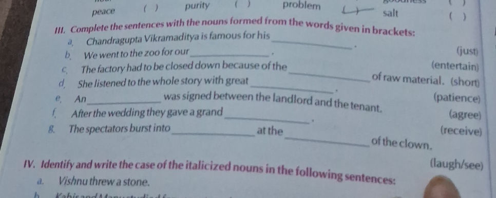 III. Complete the sentences with the nouns | StudyX