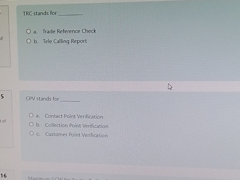 TRC stands for ____ O a. Trade Reference | StudyX