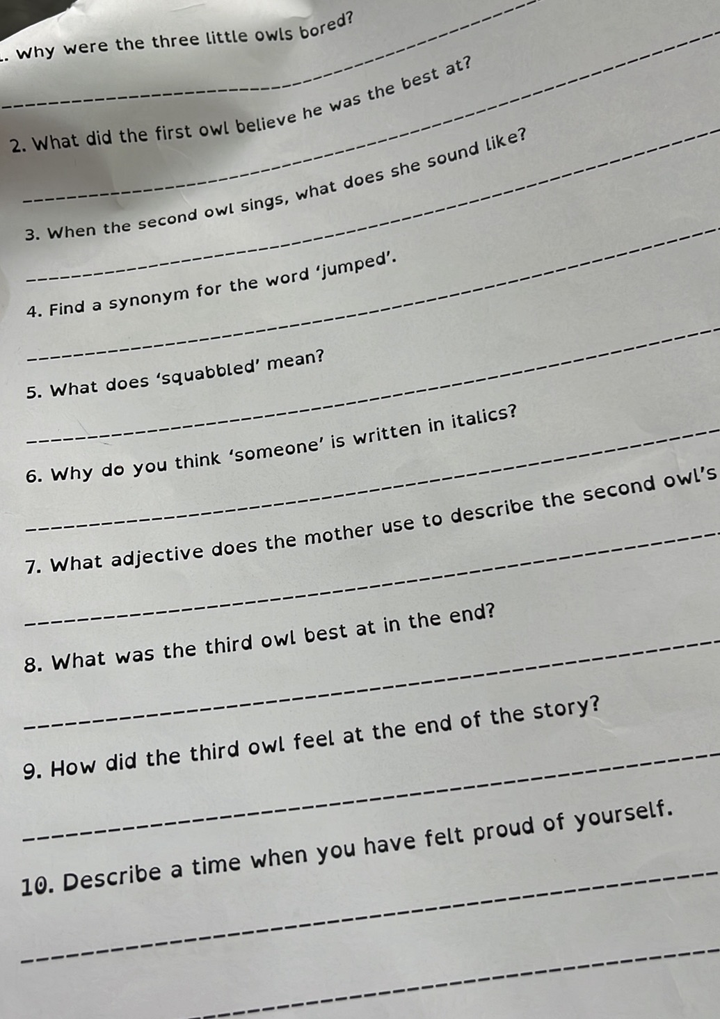 1. Why were the three little owls bored? 2. | StudyX