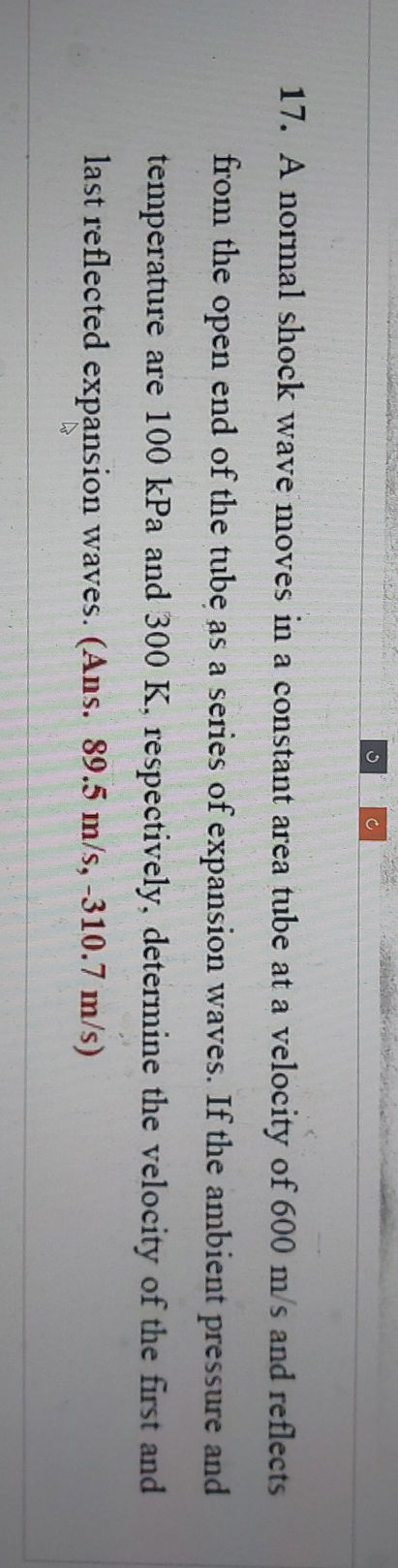 17. A normal shock wave moves in a constant | StudyX
