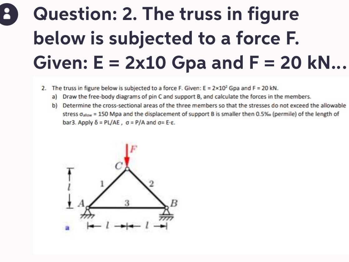 Question: 2. The truss in figure below is | StudyX