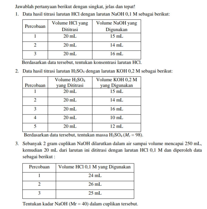 1. Data hasil titrasi larutan HCl dengan | StudyX
