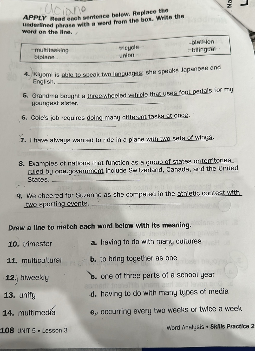 APPLY Read each sentence below. Replace the | StudyX