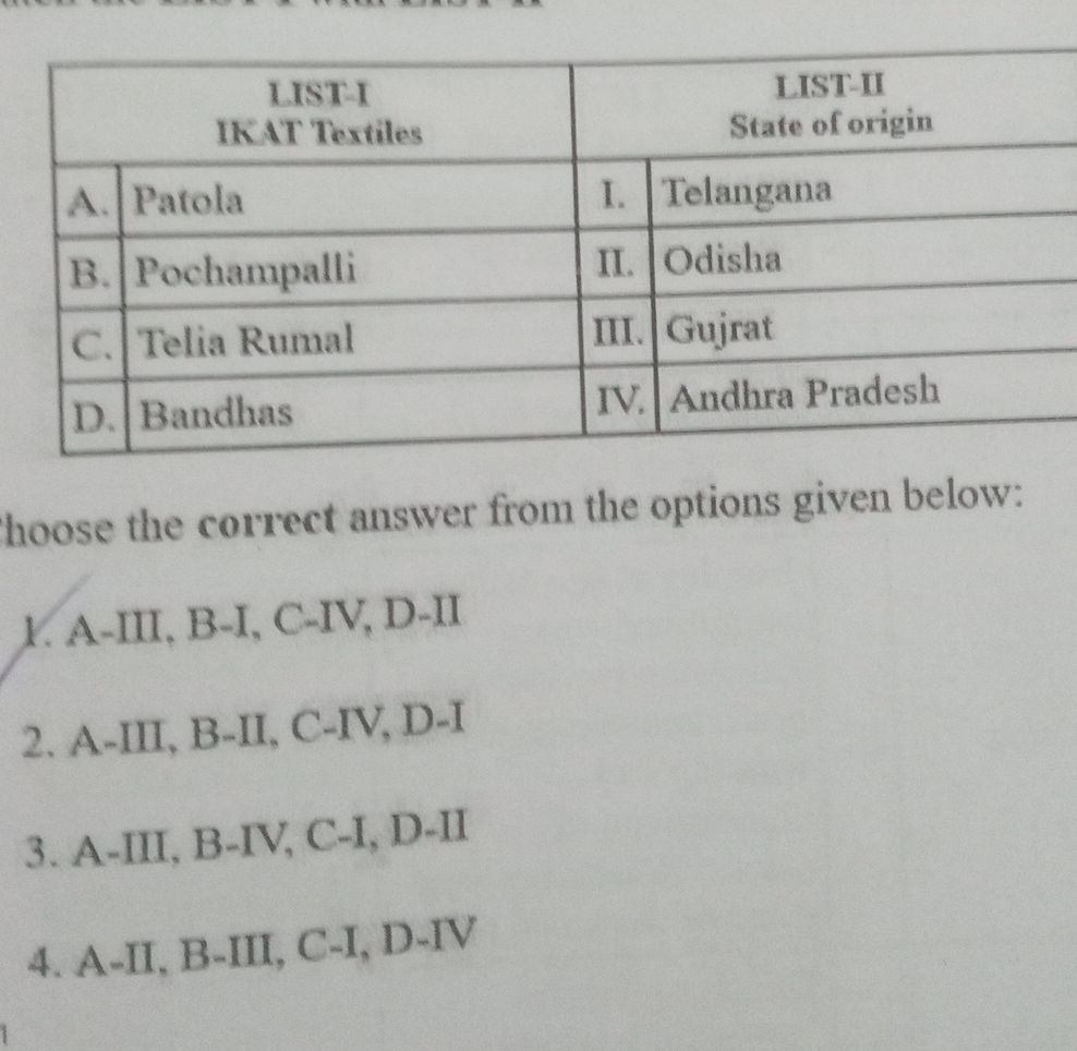 Match the LIST-I with LIST-II | LIST-I IKAT | StudyX
