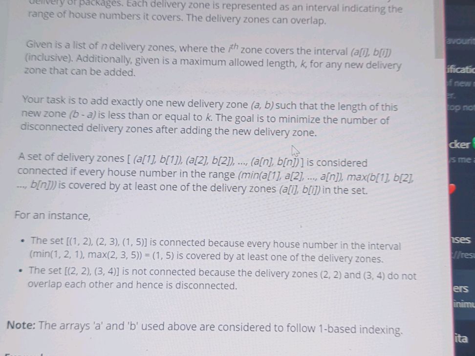 Given is a list of n delivery zones, where