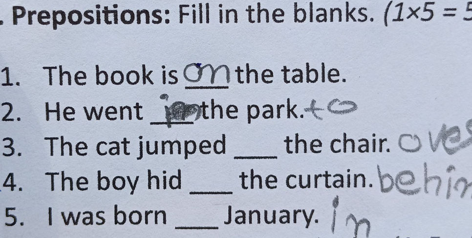 Prepositions: Fill in the blanks. (1x5 = 5 | StudyX