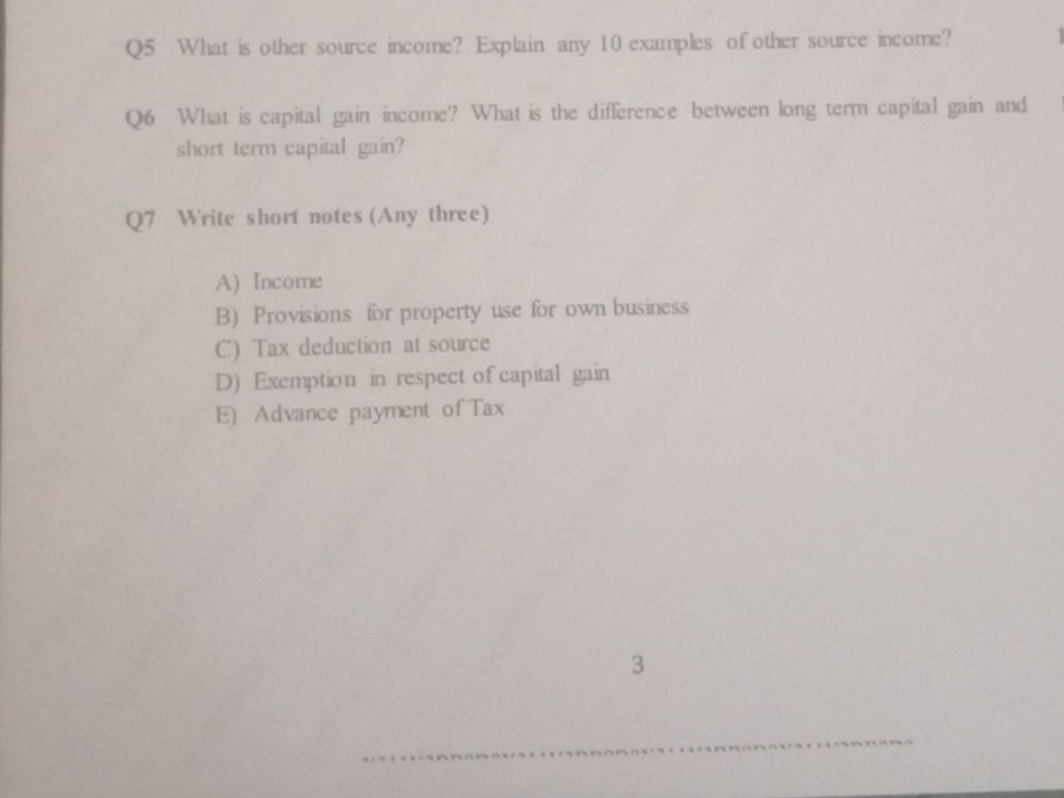 Q5 What is other source income? Explain any | StudyX