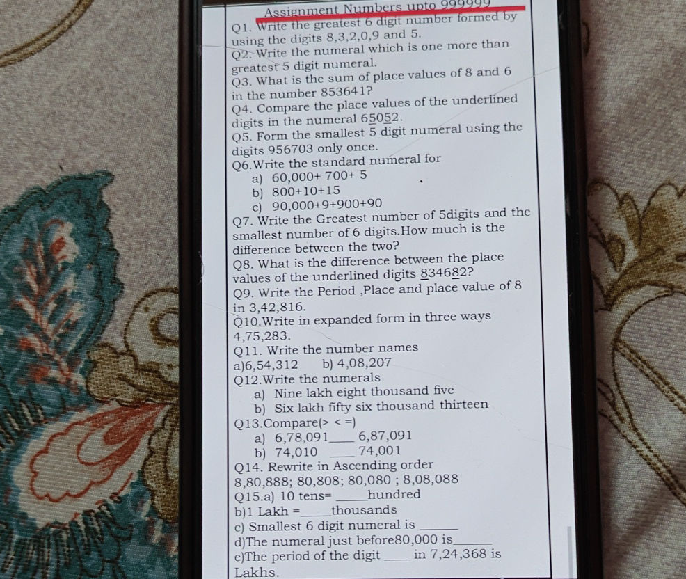 Q1. Write the greatest 6 digit number formed | StudyX