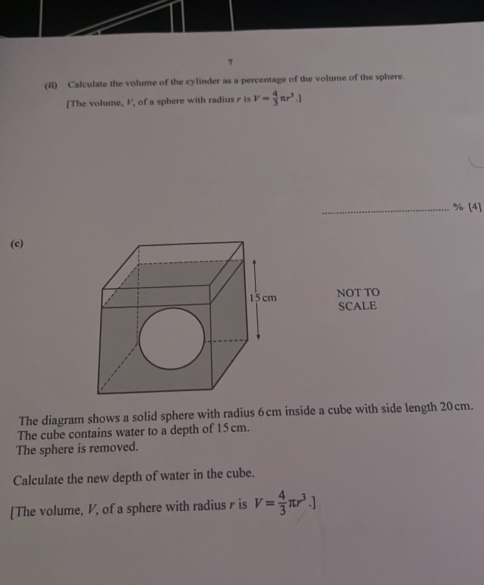 (ii) Calculate the volume of the cylinder as