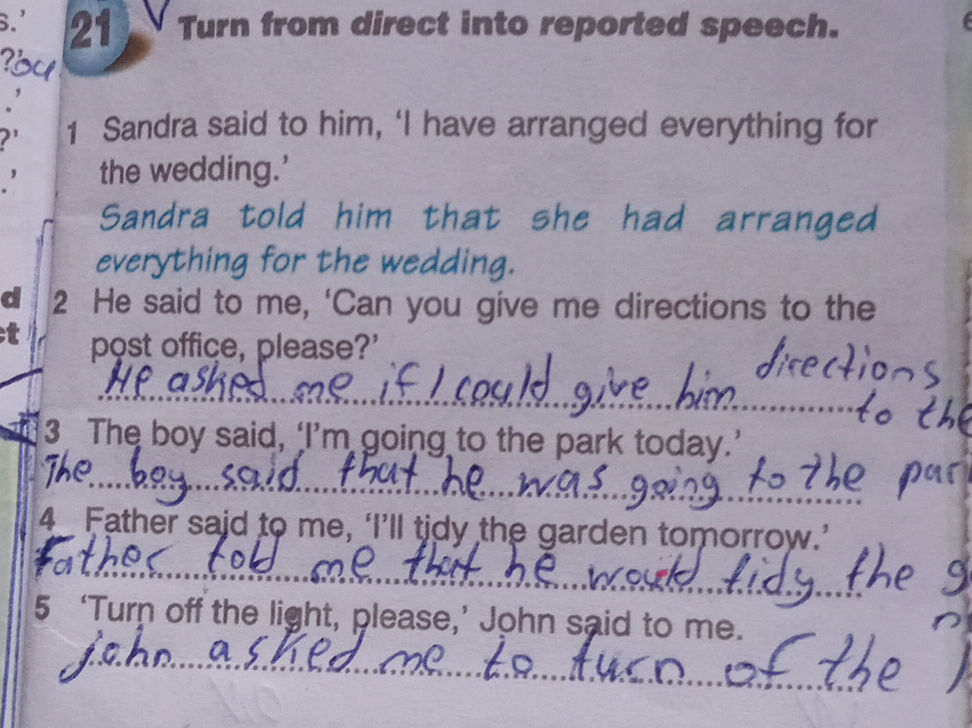 Turn from direct into reported speech. 1 | StudyX