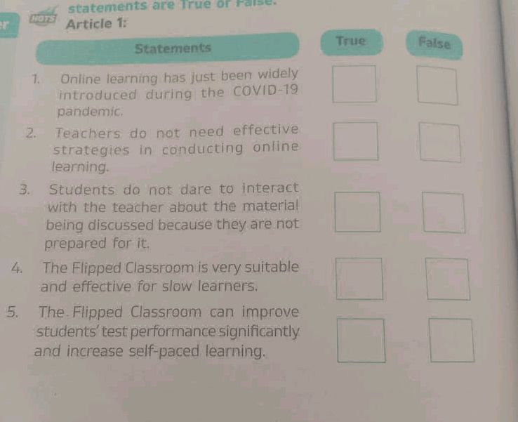 statements are True or False. Article 1: | | StudyX