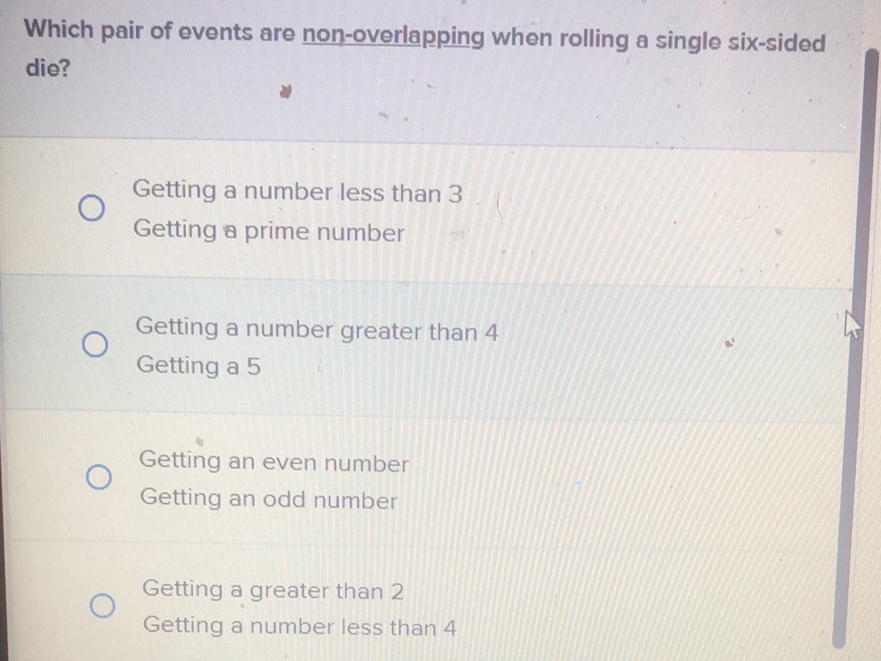 Which pair of events are non-overlapping | StudyX