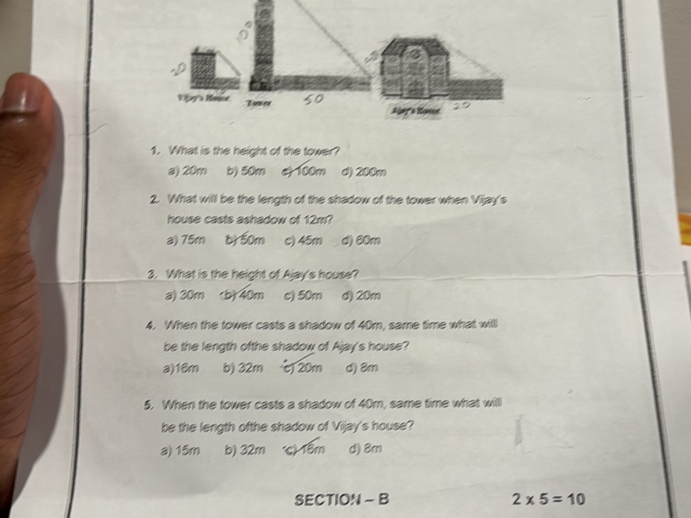 1. What is the height of the tower? a) 20m | StudyX