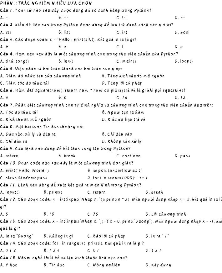 Câu 1. Toàn từ nào sau đây được dùng để so | StudyX