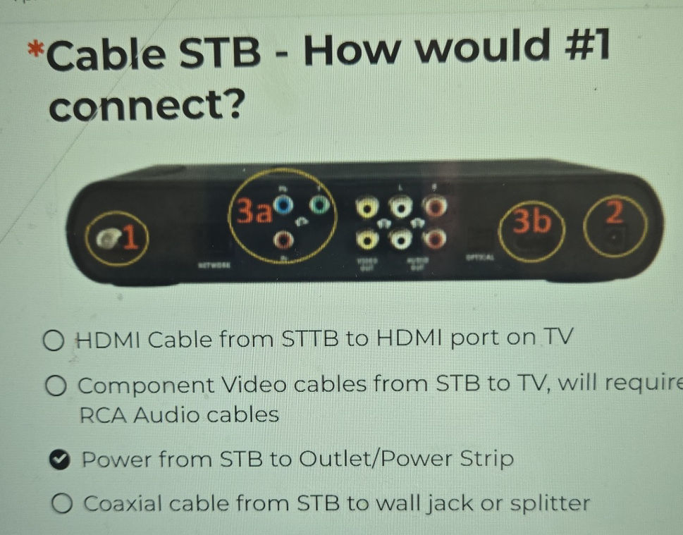 *Cable STB - How would #1 connect? * HDMI | StudyX