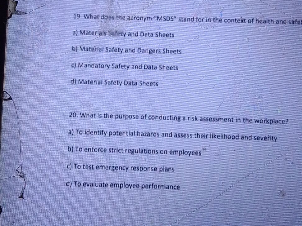 19. What does the acronym "MSDS" stand for | StudyX