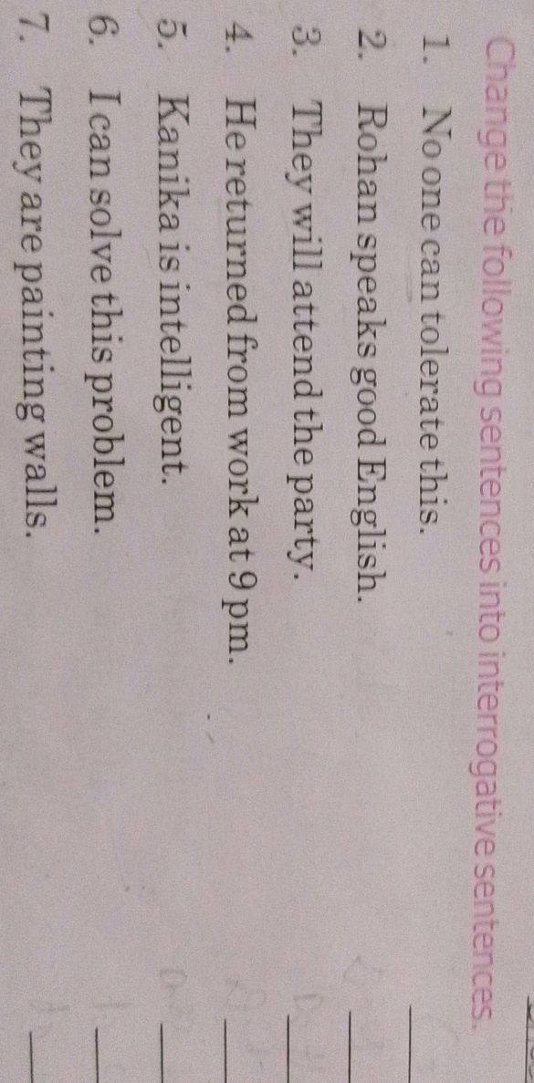 Change the following sentences into | StudyX