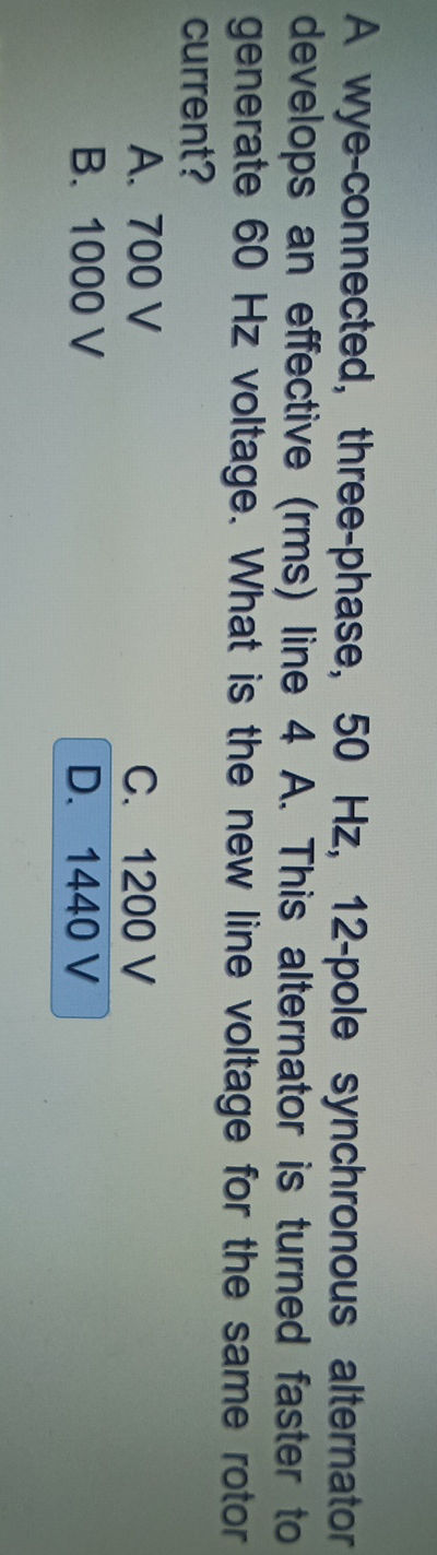 A wye-connected, three-phase, 50 Hz, 12-pole | StudyX