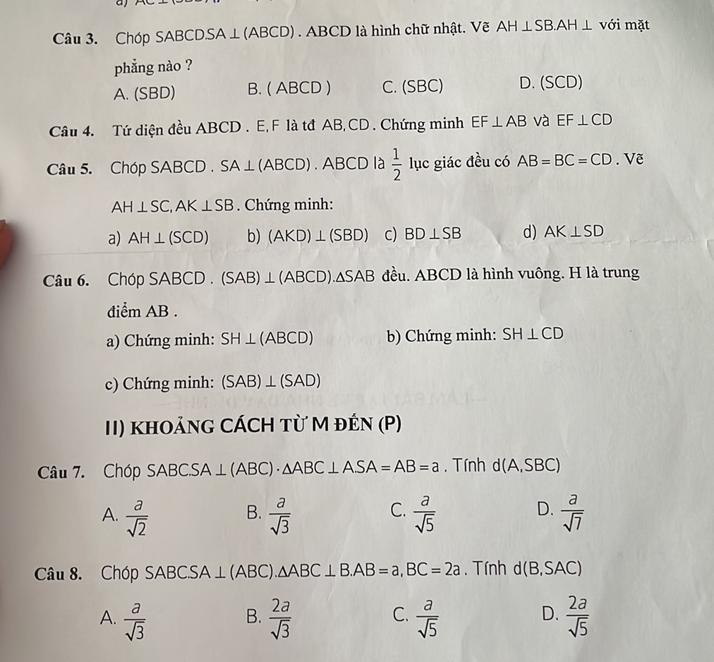 Câu 3. Chóp SABCD. SA $ $ (ABCD). ABCD là | StudyX