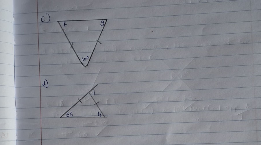 c) A triangle with angles labeled f, g, and | StudyX