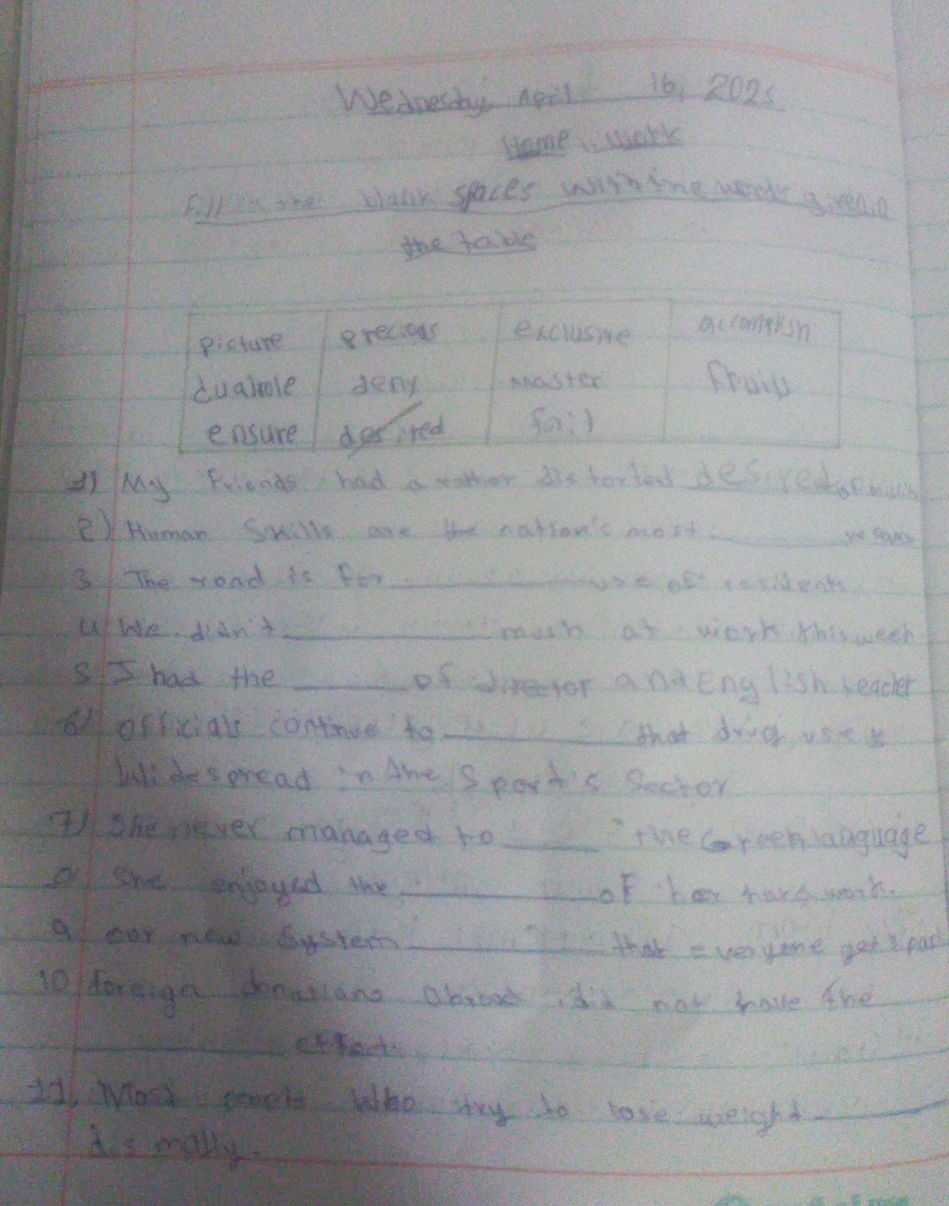 Fill in the blank spaces with the words | StudyX