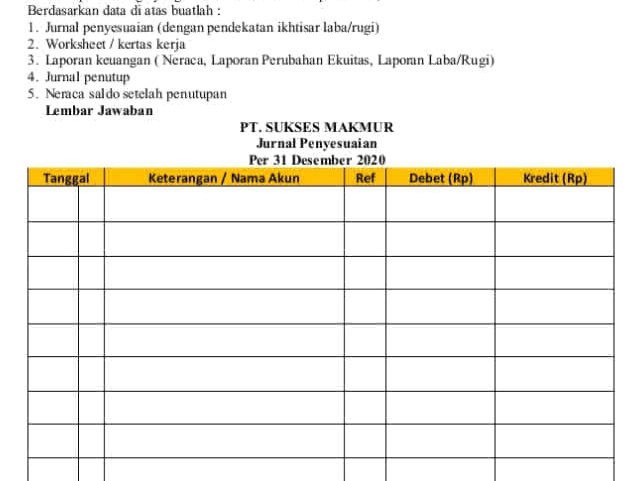 Berdasarkan data di atas buatlah: 1. Jurnal | StudyX
