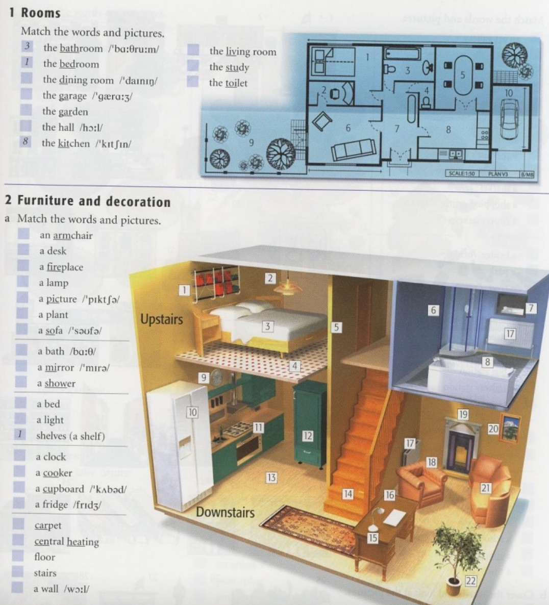 1 Rooms Match the words and pictures. 3 the | StudyX