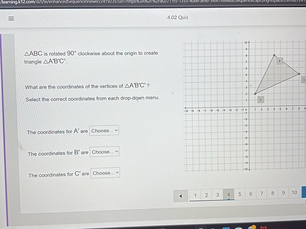 ABC is rotated 90° clockwise about the | StudyX