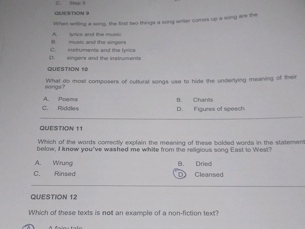QUESTION 9 When writing a song, the first | StudyX