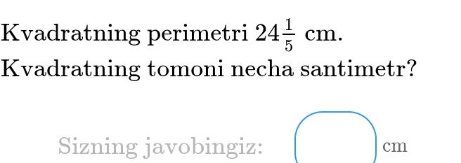 Kvadratning perimetri $24 {1}{5}$ cm. | StudyX
