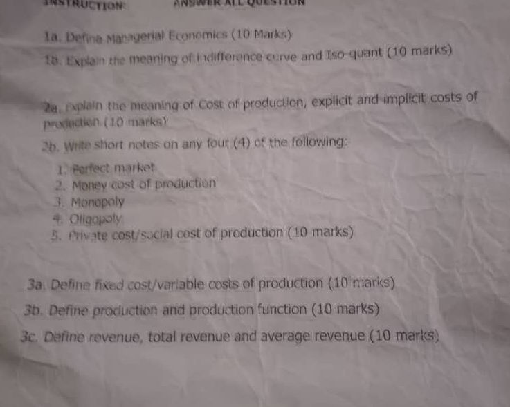 1a. Define Managerial Economics (10 Marks) | StudyX