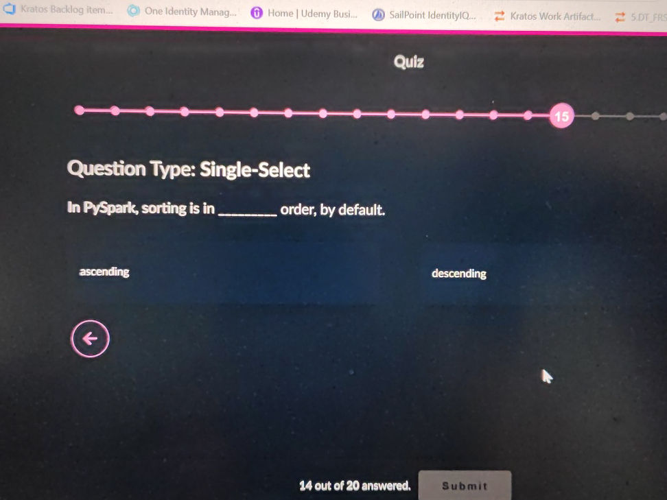 In PySpark, sorting is in ______ order, by | StudyX