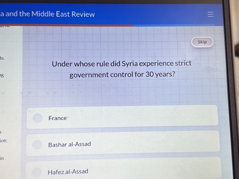 Under whose rule did Syria experience strict | StudyX