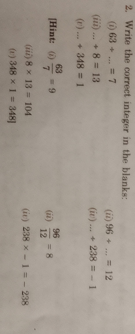 2. Write the correct integer in the blanks: | StudyX