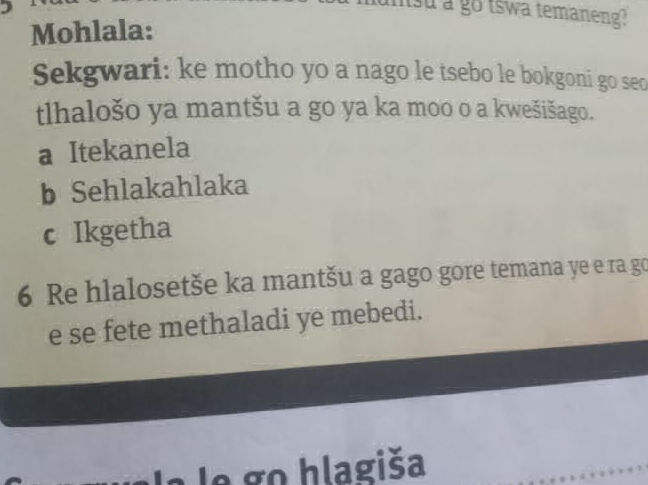 Mohlala: Sekgwari: ke motho yo a nago le | StudyX