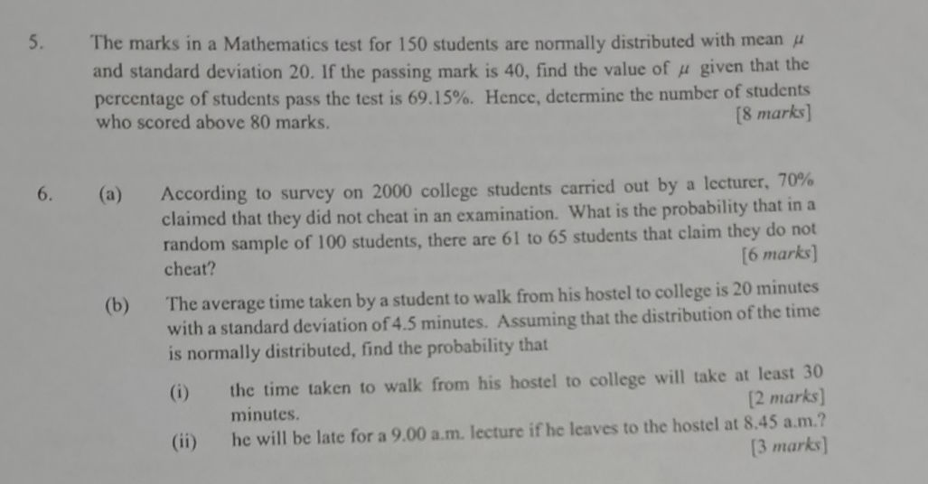 5. The marks in a Mathematics test for 150 | StudyX