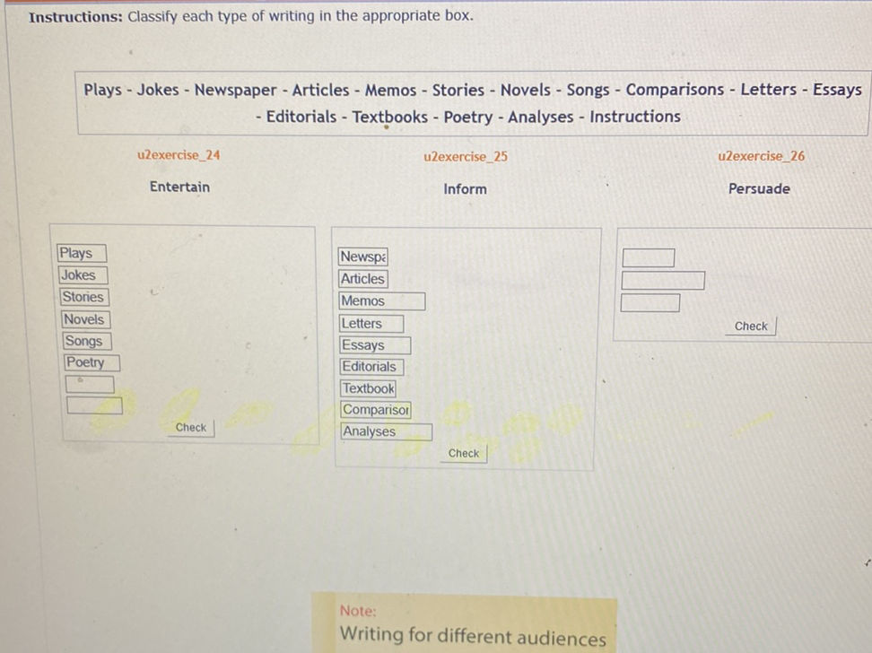 Instructions: Classify each type of writing | StudyX