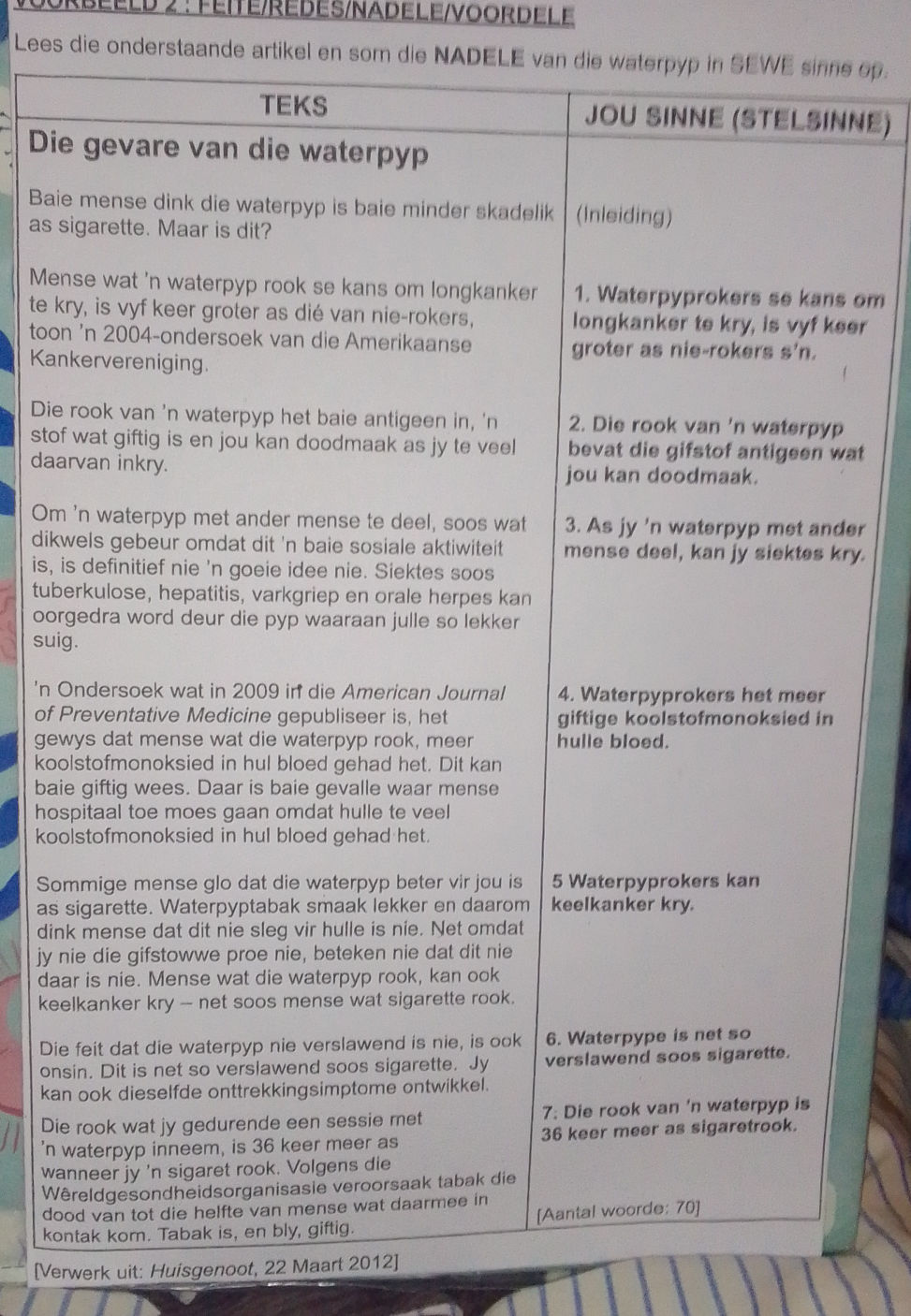 Lees die onderstaande artikel en som die | StudyX