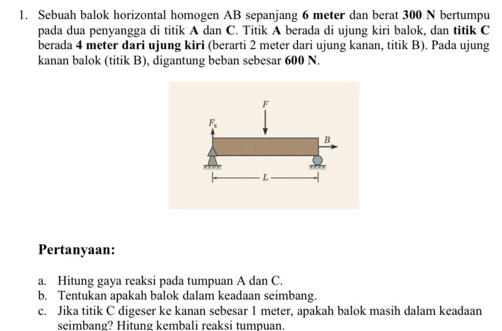 Sebuah balok horizontal homogen AB sepanjang | StudyX