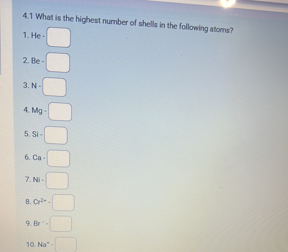 4.1 What is the highest number of shells in