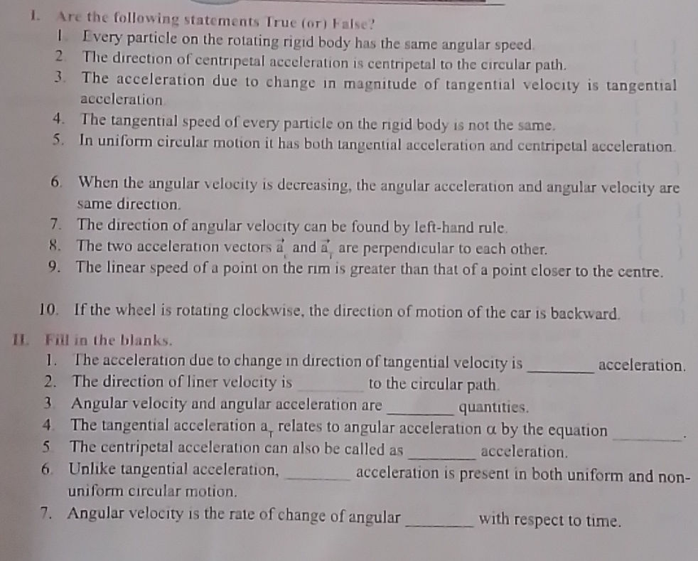 I. Are the following statements True (or) | StudyX