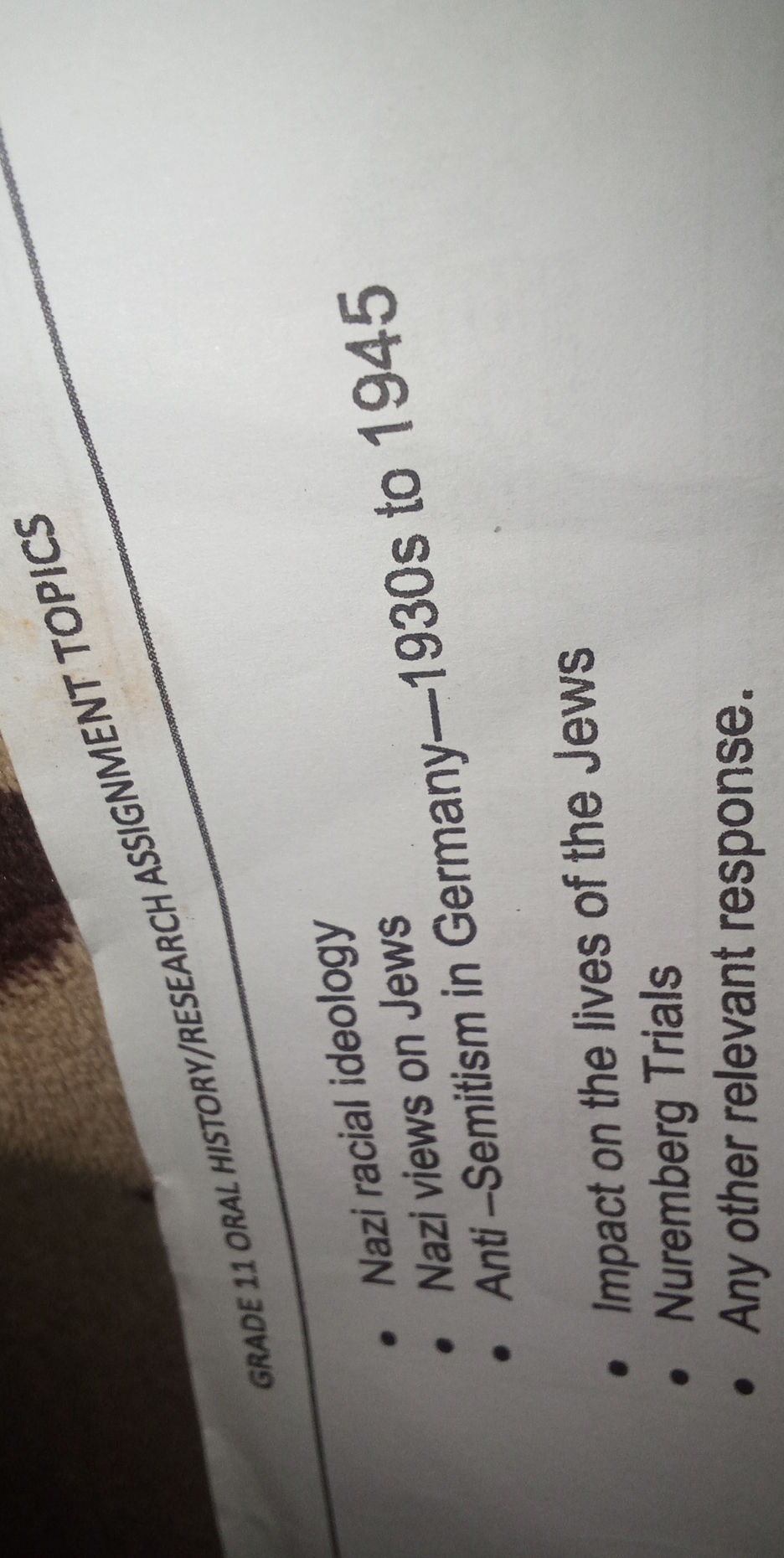 GRADE 11 ORAL HISTORY/RESEARCH ASSIGNMENT | StudyX