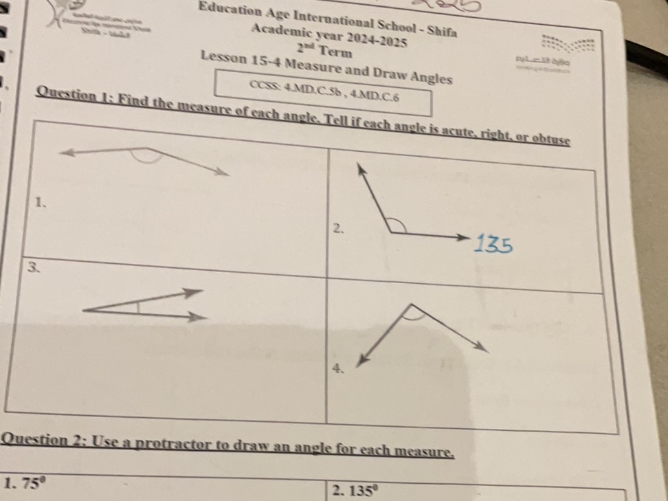 Question 1: Find the measure of each angle. | StudyX